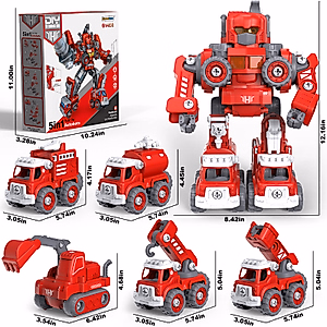TOYABI Toys for 4-8 Year Olds 5-in-1 Fire Truck Transforming Robot Set - Take Apart Robot Firetruck STEM Toy for Boys and Girls - Ideal Christmas or Birthday Gift for Kids Ages 4 and Up