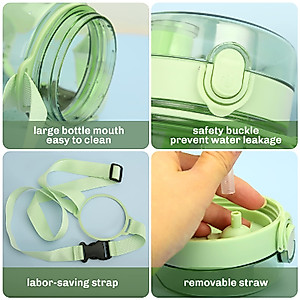 MOIOIBE Water Bottle with Straw 45oz Green Water Jug Aesthetic Big Belly Water Bottles with Straw for Women Kawaii Water Bottles with Strap Unique Kids Water Bottle