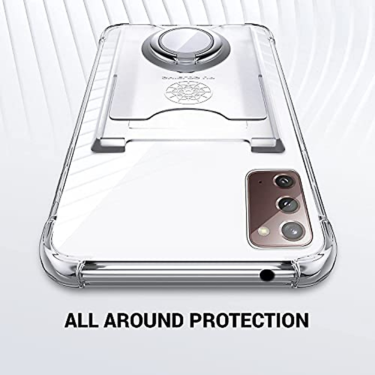 Shields Up for Galaxy Note 20 Case, Samsung Note 20 Case, Minimalist Wallet Case with Card Holder [3 Cards] & Ring Stand, [Drop Protection] Slim Protective Cover for Samsung Galaxy Note 20 5G - Clear