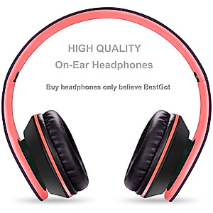 BESTGOT Kids Headphones for Kids Boys Over Ear Kids Headphones with Microphone in-line Volume Foldable Headphones with 3.5mm Plug Removable Cord (Black/Red)