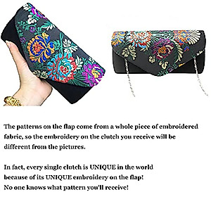 Miss Chow Womens Cute Small Flower Embroidered Silklike Velvet Clutch Evening Bag Ethnic Party Handbag