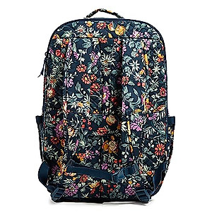 Vera Bradley Women's, Cotton Large Travel Backpack Travel Bag, Fresh-cut Floral Green, One Size