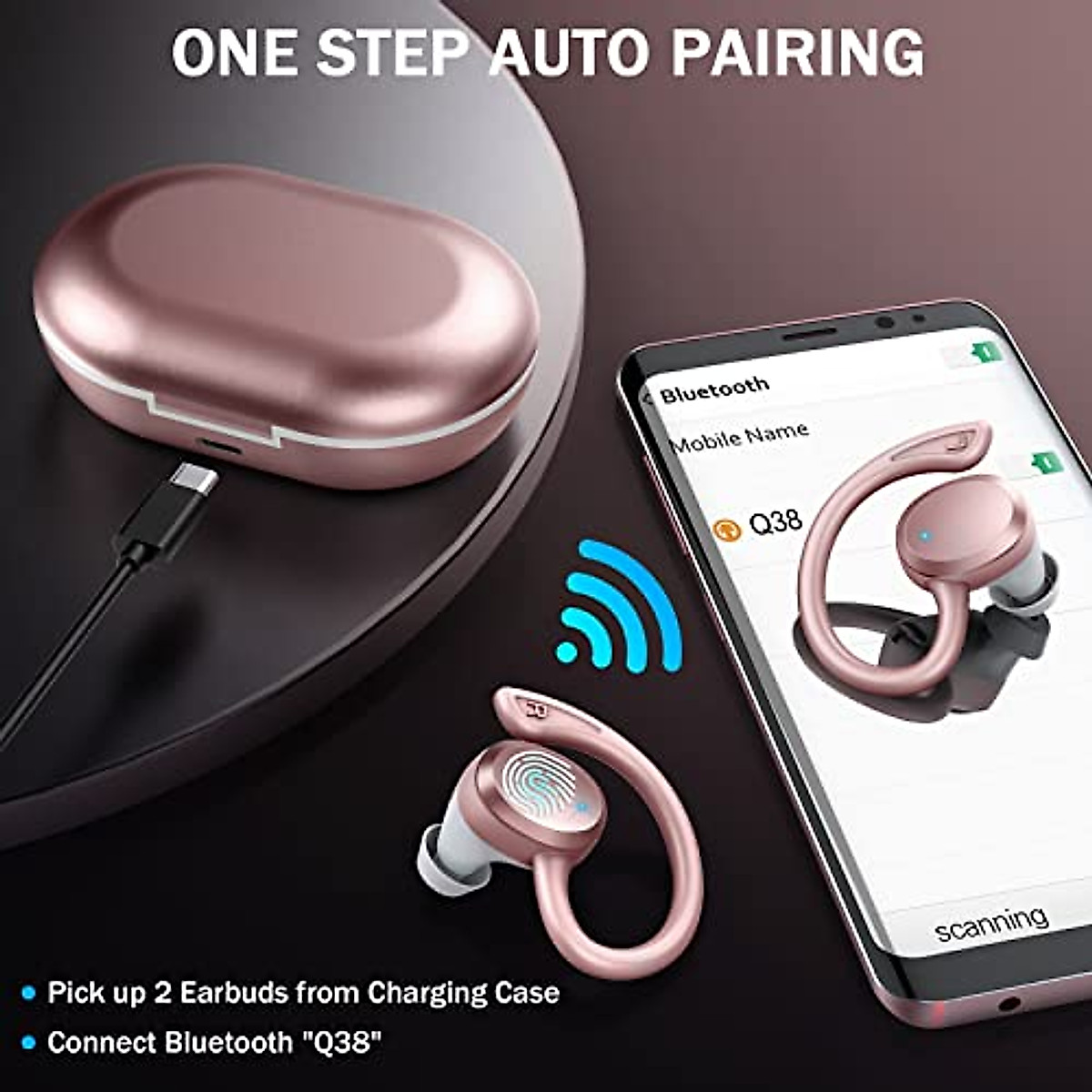 Wireless Earbuds Bluetooth Headphones, Bluetooth 5.3 Earbuds with Immersive HiFi Stereo, 2023 New 48Hrs Wireless Ear Buds Over Ear, HD Mic, Comfortable Sport Earhooks, IP7 Waterproof in Ear Earphones