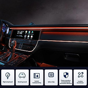 Jawmoy 1 PC Low Energy Consumption Electroluminescent Wire, USB Auto Neon Light Strip, EL Wire Interior Car Led Strip Lights, Car Ambient Lighting Kits, for Most Vehicles (Red)