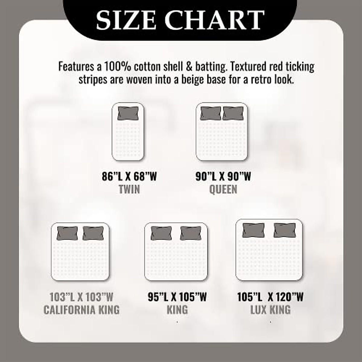 Market Place Red Luxury King Quilt, 100% Cotton Quilted Bedspread with Red Ticking, Hand Quilted Grain Sack Bed Spread Bedding for Boho, Shabby Chic and Rustic Farmhouse Decor (105”x120”)