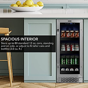 Whynter BBR-838SB Built-in Under Counter 15 inch Beverage Refrigerator and Cooler Fridge with Glass, Lock, Reversible Door, Digital Control and Carbon Filter, 3.0 cu. ft, Stainless Steel, 80 Capacity