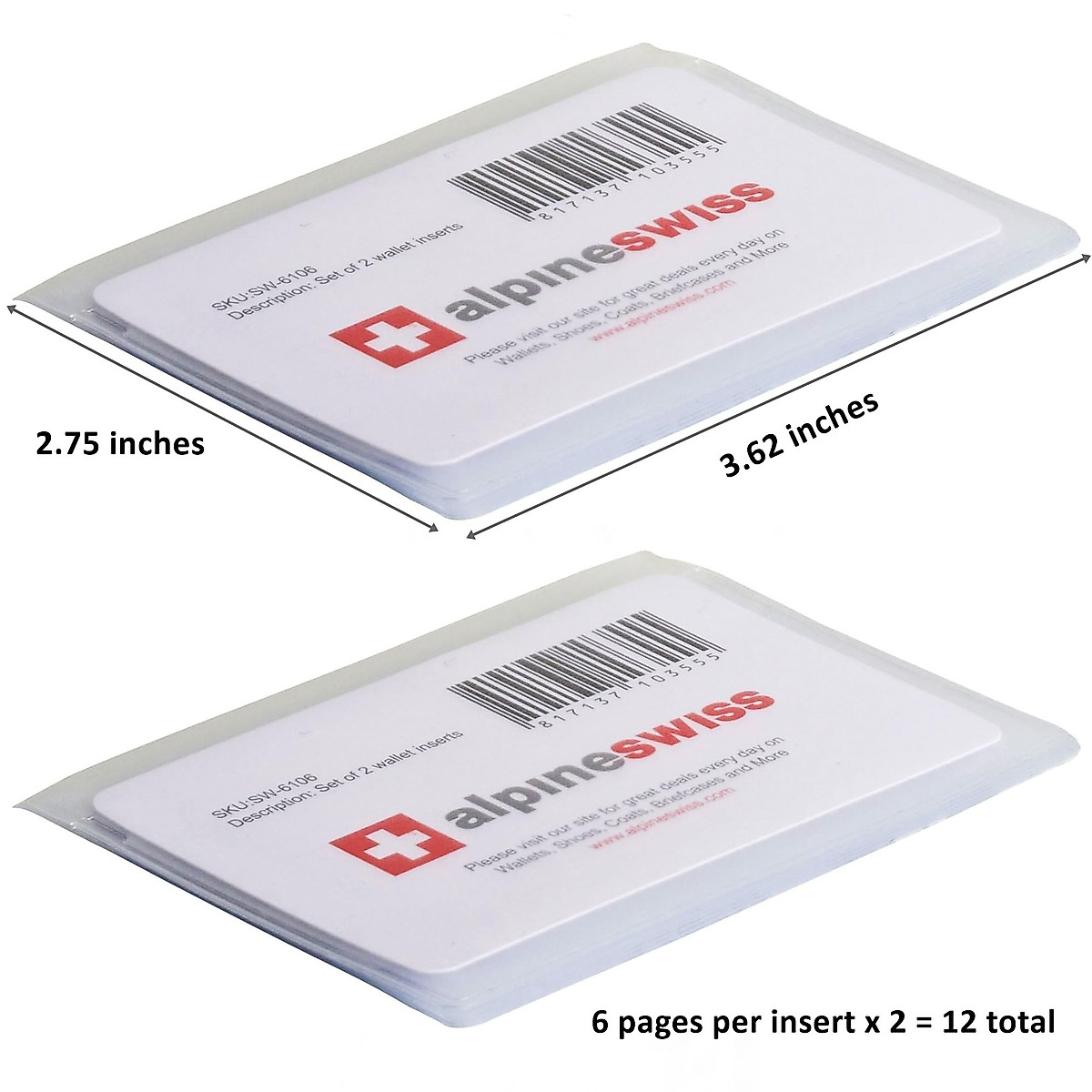 Alpine Swiss Set of 2 Plastic Wallet Inserts 6 Page Card Holder Picture Windows