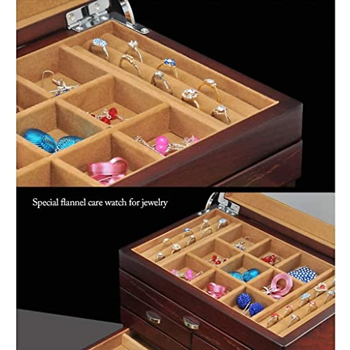 Yalych Jewelry Box Jewelry Case Wood Jewelry Box 6 Layer Jewelry Case with Mirrored Watch Organizer Huge Box Jewelry Organizer