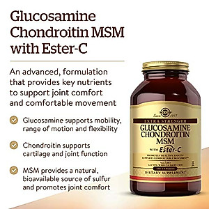 Solgar Extra Strength Glucosamine Chondroitin MSM w/ Ester-C, - Promotes Healthy Joints, Supports Comfortable Movement & Collagen Formation - 180 Count (Pack of 1)
