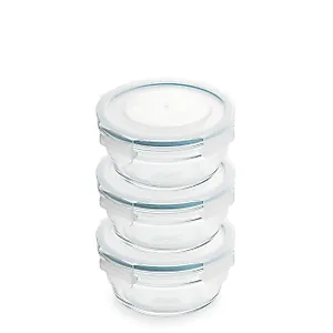 Snaplock Lid Tempered Glasslock Storage Round Container Airtight 3 Container Set Anti Spill Microwave & Oven Safe 1.6cups/378ml