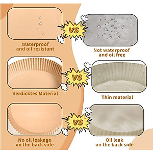 Air fryer liners, 6.3 inches 50PCS Air Fryer Paper Liners Air Fryer Disposable Paper Liner Non-Stick, Oil-Proof, Water-Proof. Food Grade Baking Paper for Roasting Microwave