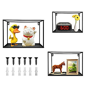 Metal Floating Shelves,Modern Metal Wire Frame Shadow Boxes, Decorative Wire Cube Floating Shelves,Set of 3, Black