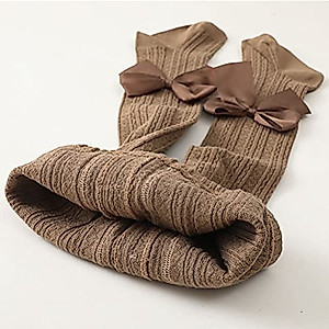 Bafeicao 3 Pack Baby Girls Tights Cable Knit Seamless Leggings with Bow Toddler Girl Cotton Pantyhose, White+Khaki+Coffee, 6-12M