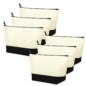 Muka 6 Pack Linen Makeup Bag, Two Tone Blank DIY Craft Bag, 9 x 5-1/2 x 3-1/2 Inch