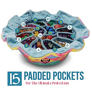 CardKingPro Immense - OCD Edition - Dice Bags with 15 Pockets - Rainbow & Blue - Capacity 200+ Dice - Great for Dice Hoarders [Patented Design]