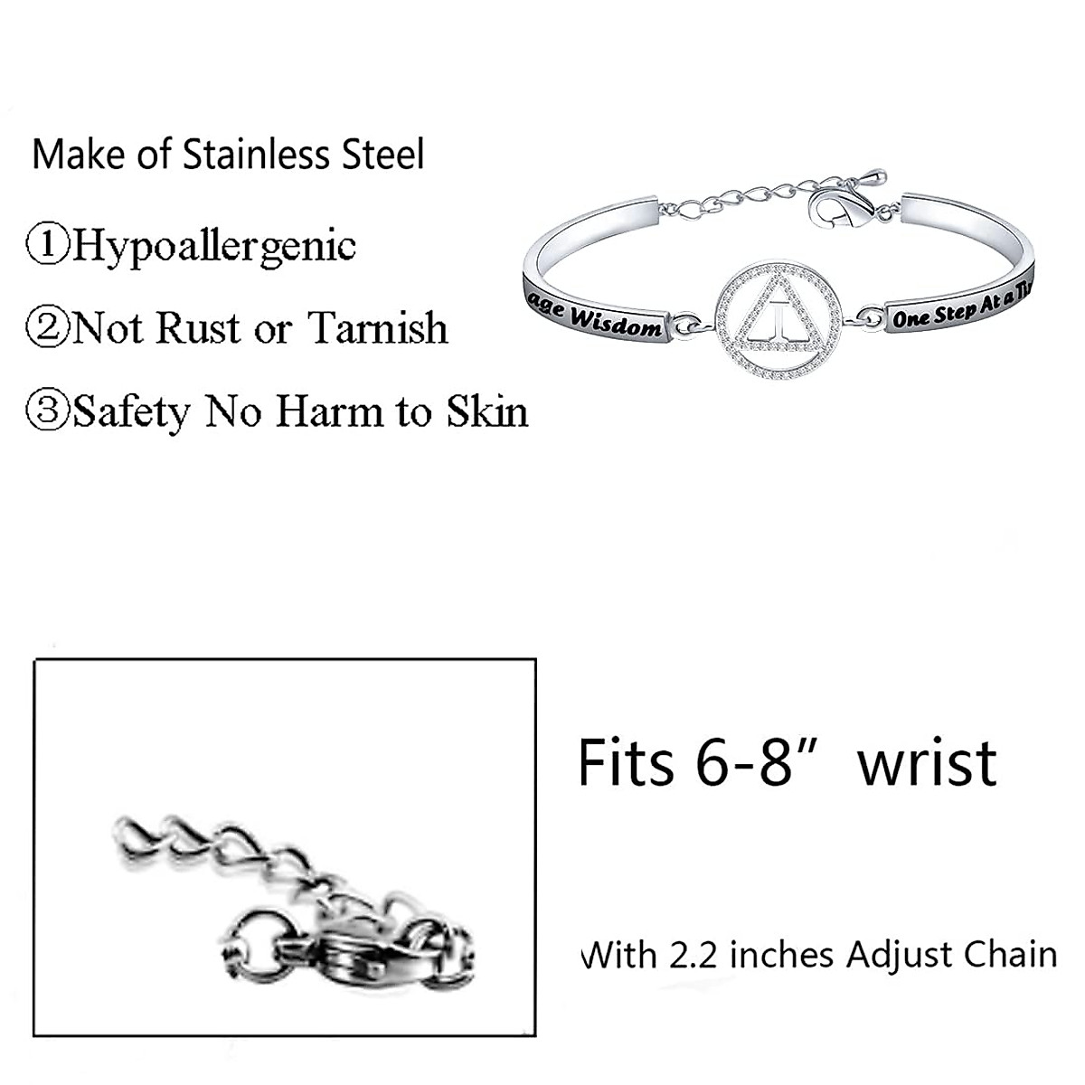 BNQL Serenity Prayer AA Recovery Bracelet AA Anniversary Bracelet God Serenity Courage Wisdom Bracelet 1 Year 2 Year 3 Year Serenity Prayer AA Sobriety Gifts (AA 1yearS)