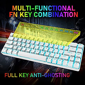 60% Mechanical Gaming Keyboard and Mouse Combo with Mini Ergonomic Anti-ghosting 68Key Multi Backlight 6400DPI Green Honeycomb Mice Type-C Wired for PC Mac Gamer Office Typist(White Blue/Blue Switch)