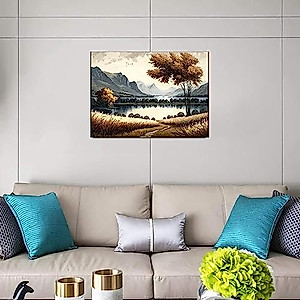 Frameless Oil Paintings on Canvas，Autumn Landscape Artwork，Modern Art Wall Decor for Kitchen Decor Living Room Decor or Holiday Gifts Etc.