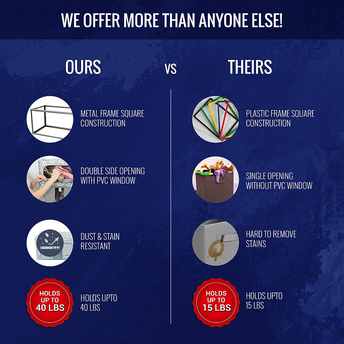 Foldable Clothes Storage Bag Organizer Pop Up Bins Strong Handle Quality Fabric for Collapsible Closet Boxes 4 Pack (Large) (Blue COBALT)