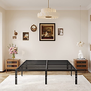 zunatu 18 Inch Queen Metal Bed Frame Foundation No Box Spring Needed Heavy Duty Tall Platform with Large Storage Easy Assembly Mattress Noise Free, Black