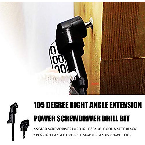 Right Angle Drill Attachment 105 Degree Impact Driver Right Angle Drill Adapter Power Angled Screwdriver Drill Bit Extension Drill Bit Holder for Tight Space Long & Short- BLK