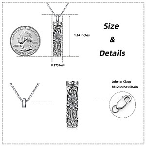 Fryneauy Sunflower Cylinder Bar Necklace for Ashes, 925 Sterling Silver Pendant Keepsake for Women