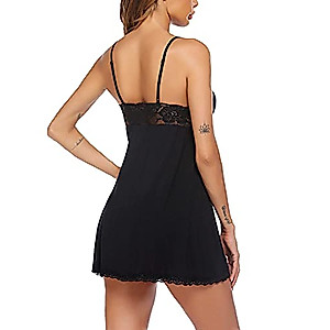 Avidlove Womens Sleepwear Lace Babydoll Sexy Chemise V-Neck Nightgown Modal Nightie(Black,L)