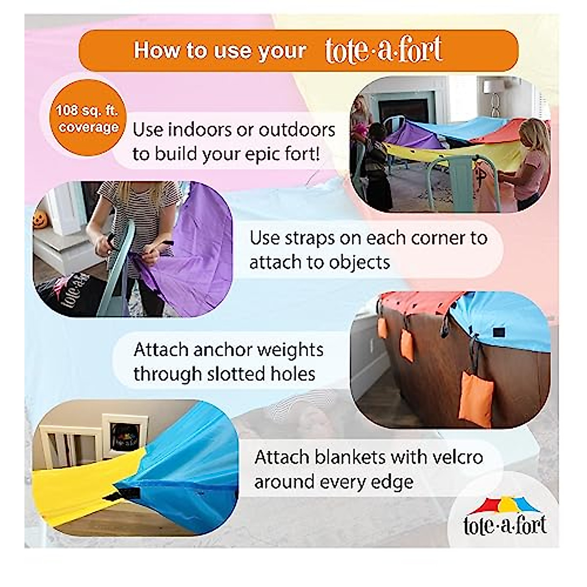 Tote A Fort XL, Blanket Fort Kit, Fort Building Kit, Kids Fort, Kids' Playhouses, Portable Childrens Fort, Fort Kit