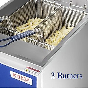 KITMA Commercial Deep Fryer Propane - 40lb Deep Fryer - Liquid Propane 3 Burners Floor Fryers with 2 Fryer Baskets, 90,000 BTU