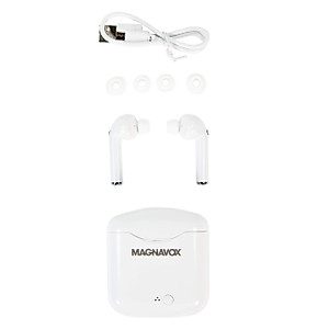 Magnavox MBH570 Bluetooth Mini Wireless Ear Buds with Charging Case in White