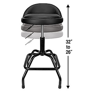Performance Tool W85011 Adjustable Height Bar Stool, Pneumatic Swivel Bar Stool with Back Support, 360 Degree Swivel, Heavy Duty Steel Frame Stool Perfect for Home, Bar and Shop, Black