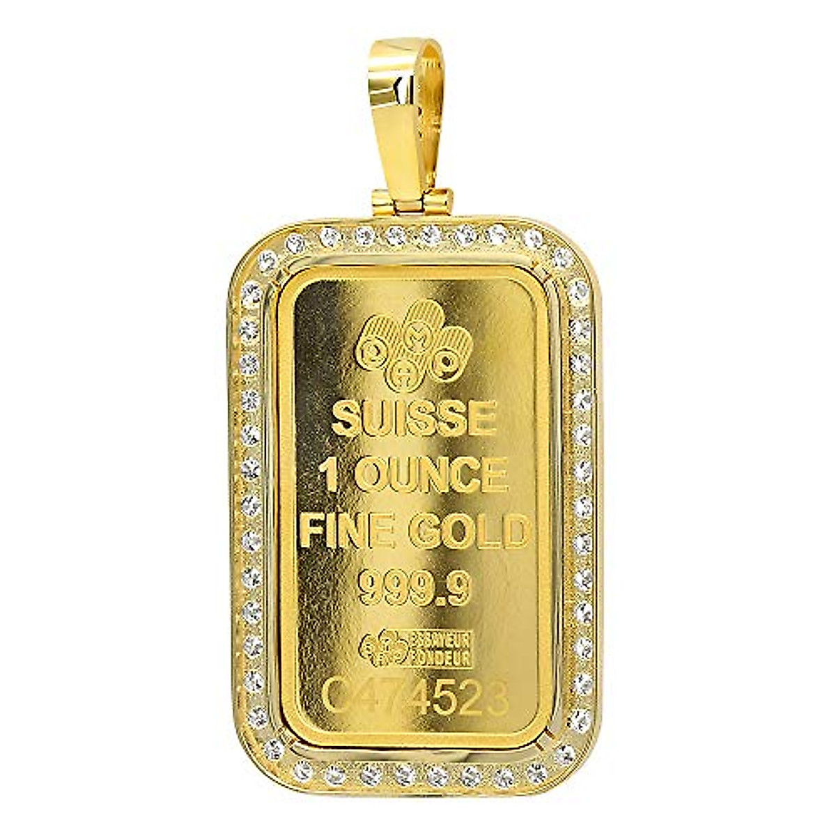 Real 99.9 Gold 1 Ounce Pamp Suisse Bar Lady Fortuna Diamond Pendant 3.75ctw in 24k Gold