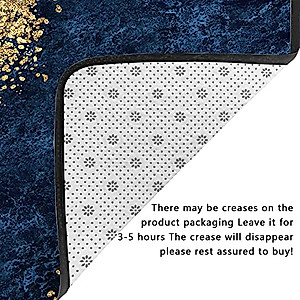 Washable Area Sponge Rug Pad for Kids Girls Bedroom Living Room Dark Blue Marble, Gold Natural Luxury Abstract Art Non-Slip Carpet Super Soft Extra Thick Bathroom Dorm Home Indoor Small Floor Rugs