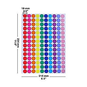 1400 PCS 3/4” (19mm) 10 Color Round Coding Labels, Circle Dot Stickers for Office and Student Marking, Organizing, Art Learning, and Sensory Playing