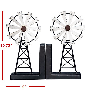 Foreside Home & Garden White Set of 2 Metal Windmill Bookends