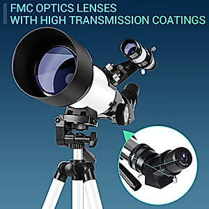 occer Telescopes for Adults Kids Beginners - 70mm Aperture 400mm Telescope FMC Optic for View Moon Planet - Portable Refractor Telescope with Adjustable Tripod Finder Scope Phone Adapter
