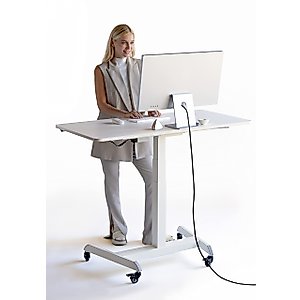 OCOMMO Spacious and Automatic Height Adjustable 47.3 Inch Mobile Workstation Table for Home Office or Office Desk, Sit to Stand Up Tabletop Computer and Monitor Desk, White