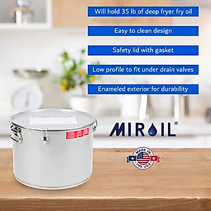 MirOil #60L - 7 Gal Grease Bucket & Oil Filter Pot, Gasket Safety Lid with Quick Lock Clips, For Fryer Oil Capacity Up to 55 lbs. Low Profile To Fit Under Drain Valves, For Filtering of Hot Oil