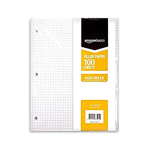 Amazon Basics Graph Ruled Loose Leaf Filler Paper, 100 Sheet, 11 x 8.5 Inch, Pack of 6
