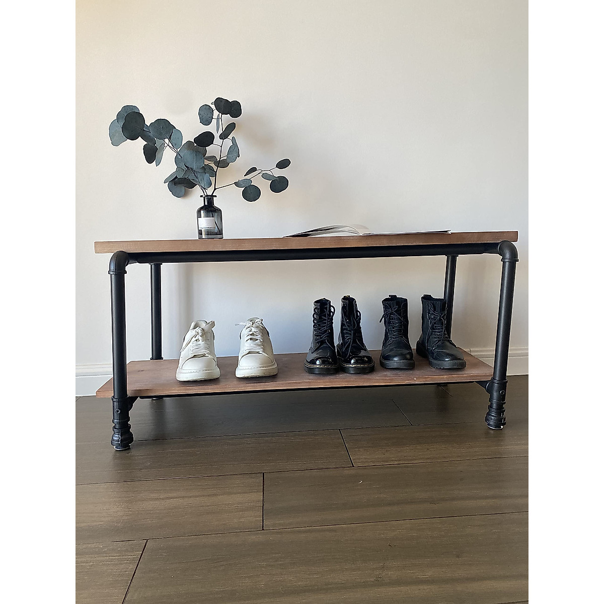 MEYRUOXI Entryway Bench, Shoe Bench with Solid Wood Planks and Industrial Metal Pipes, Shoe Rack Bench Seat for Entryway Hallway Living Room, Indoor Rustic Seat, 41 Inch