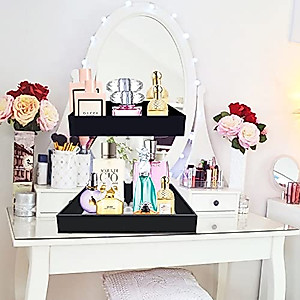 Black Perfume Display Organizer Tray - Acrylic 2-Tier Bathroom Countertop Organizer Vanity Trays Makeup Storage Shelf Holder for Cosmetic Dresser Table Cabinet Kitchen（Black）