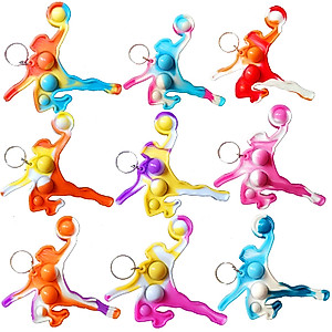 Roaqua (Basketball Match Students Gift) 24 Packs Bulk Small Mini Pop Sport Basketball Boy Keychain for Basketball Favors Party, Mini Sports Fidget Party Pack