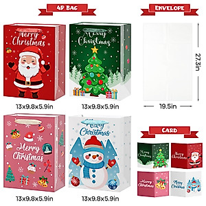 GonLei 4Pack 13" Large Christmas Gift Bags with Tissue Paper,Xmas Gift Bag for Presents,Assorted Christmas Tote Bags Bulk for School Family Holiday Party