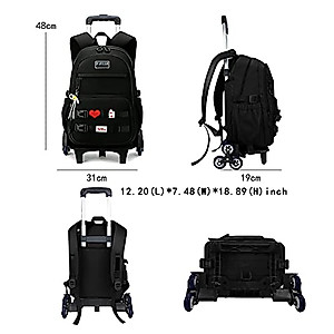 Voici et Voila Rolling Backpack for Girls Wheeled Backpack Roller Backpack for Kids 6 Wheels Backpack with Wheels Girls Solid Color Cute Elementary Roller School Bag for Girls