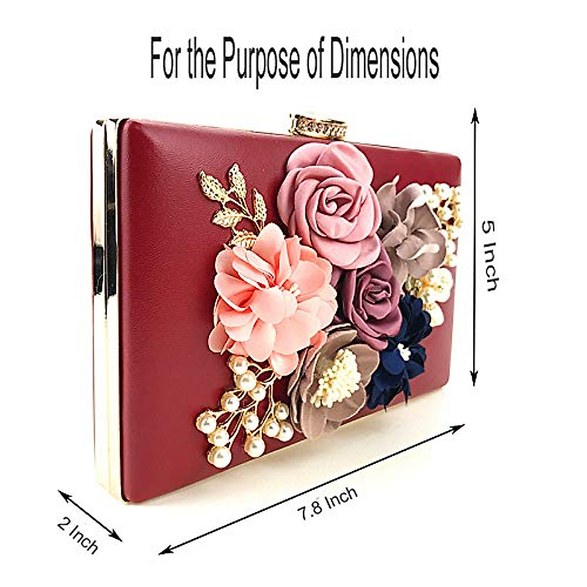 AMAZE Flower Clutch Purse for Women Floral Evening Bags for Wedding Bride Formal Party (Navy Blue)