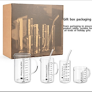 Lab Measuring Glass Beaker Set - Borosilicate Glass Beaker with Handle and gate，4 beakers and 2 Glass Straws， High and Low-Temperature Resistance
