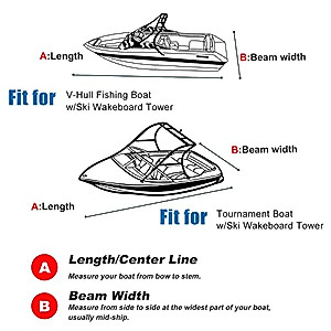 Wakeboard Tower Boat Cover, Heavy Duty 100% Waterproof Over The Tower Cover for V-Hull Fishing Tournament Boat w/Ski Wakeboard Tower Boat Cover (25′-27′L,Up to 116″W, Grey)