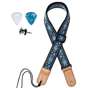 Eyeshot Ukulele Strap, Hawaiian Jacquard Blue Flower Ukelele Shoulder Strap, Suitable for Soprano Concert Tenor Baritone String Instruments