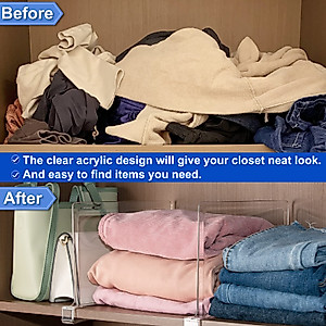 HONSREO Shelf Dividers for Closet Organization, 6 Pack Acrylic Shelf Divider for Clothes Purses, Clear Plastic Separators for Wood Shelves Organizer, Cabinets, Bedroom, Kitchen, Office