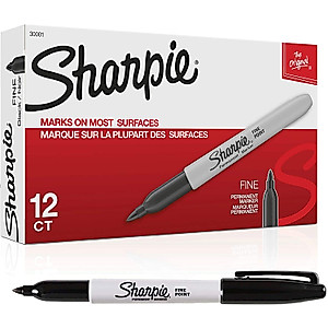 Sharpie SAN-30001 Fine Point Permanent Markers, Black; 12/Pk